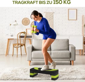 HOMCOM Aerobní stepper, výškově nastavitelné, pro vnitřní i venkovní použití, nosnost až 150 kg, 80 x 31 x 10-20 cm, Zelený