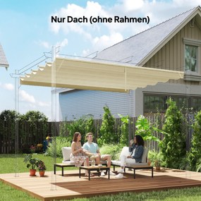 Náhradní střecha pro pergolu 3 x 3 m, zatahovací, s otvory pro odvod dešťové vody, odolná proti povětrnostním vlivům, polyester, 250 x 255 cm krémově…
