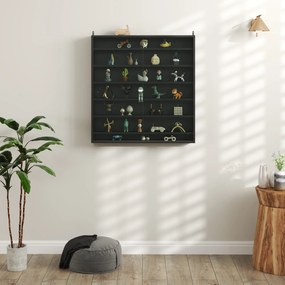 HOMCOM nástěnná vitrína se 6 nastavitelnými dřevěnými policemi a skleněnými dveřmi, 80x9,5x83 cm, Černá