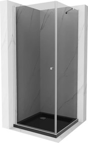 Mexen Pretoria, sprchový kout 90 (dveře) x 90 (stěna) cm, 6mm šedé sklo, chromový profil + černá sprchová vanička, 852-090-090-01-40-4070