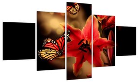 Obraz lilie s motýlem (125x70 cm)