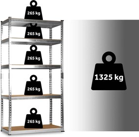 Kovová úložná police 183 x 90 x 40 cm Humberg HR-853 stříbrná
