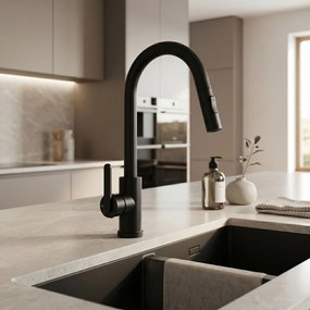 Rea Ontario, vysoká kuchyňská baterie s výsuvnou sprškou, černá matná, REA-B6571