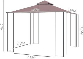 Zahradní altán Outsunny s bočními stěnami s moskytiérou, párty stan s dvojitou střechou, zahradní stan stan 2,97x2,97 m | Aosom
