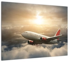 Skleněný obraz -  Letadlo v oblacích (70x50 cm)