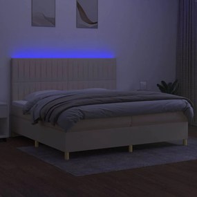 Box spring postel s matrací a LED krémová 200x200 cm textil 3135626