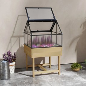 Outsunny Mini Skleník na Nohách - vyvýšený zahradní truhlík - rozměry 60D x 57Š x 103V cm - dvojitě otevíratelné polykarbonátové panely, ocel, ošetře…