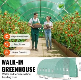 Walk-in tunelový skleník 5,9 × 2,95 × 2,26 m pozinkovaný rám PE kryt zelený