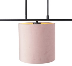 Závěsná lampa s velurovými odstíny růžové se zlatem 20cm - Combi 3 Deluxe