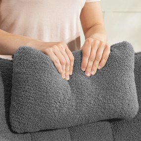 HOMCOM Houpací křeslo s podnožkou, měkký fleecový potah, dřevěné nohy, polštář, vysoké opěradlo, houpací křeslo, tmavě šedá
