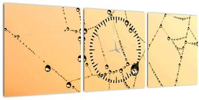Obraz orosené pavučiny (s hodinami) (90x30 cm)