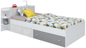 Studentská postel s úložným prostorem Beta 120x200cm - bílá/dub wilton/šedá