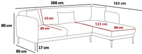 HANAH HOME Rohová pohovka SIMENA krémová pravá 266 cm 825BLC2832