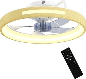 HOMCOM 49 cm LED stropní ventilátor se světlem, 40 W, reverzní DC motor, tichý chod, dálkové ovládání, 6 rychlostí, 3 teploty světla, časovač — přírod