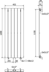 Mexen Boston dekorativní radiátor 1200 x 452 mm, 611 W, antracit - W213-1200-452-00-66