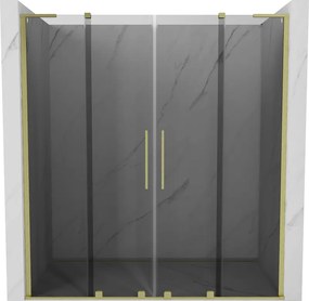 Mexen Velar L Duo, posuvné sprchové dveře do otvoru 200 cm, 8mm šedé sklo, zlatá matná, 871-200-003-42-55