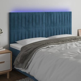 Čelo postele s LED tmavě modré 200x5x118/128 cm samet 3122732