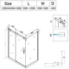 BPS-koupelny Obdélníkový sprchový kout HYD-OK202A 100x90 chrom/transparent + vanička HYD-OSV-ST04A černá