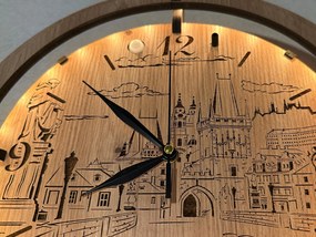 Li-Go "Praha" Světelné hodiny 32 cm provedení povrchu: dub, varianta napájení svítidla: baterie+pohybové čidlo