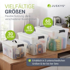 Juskys Plastové úložné boxy s víkem Velikost sady: 6 ks, Objem: 30 L