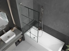 Mexen Next L, 1-křídlová vanová zástěna 80 x 150 cm, 6mm čiré sklo-černý vzor, ​​6mm čiré sklo, profil broušená ocel, 895-080-000-03-77-97