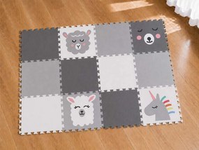 Pěnová podlaha puzzle 12 dílů ŠEDO-BÍLÁ se zvířátky