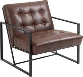 HOMCOM Chesterfield Křeslo Lounge Relaxační Křeslo S Polstrovaným Sedákem a Opěrkou Hlava Černý Kovový Rám Umělá Kůže Čokoládová