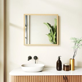 HOMCOM nástěnné čtvercové zrcadlo 50 x 50 cm, rám z přírodního dřeva, ideální do koupelny, obývacího pokoje nebo ložnice