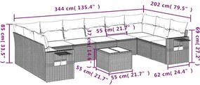 11dílná zahradní sedací souprava s poduškami černá polyratan 3253012