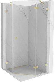 Mexen Lunar, pětiúhelníkový sprchový kout s pravým sklonem 90 x 90 cm, 8mm čiré sklo, zlatý matný profil, 831-090P-090L-55-00-P