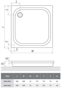 Roth COLA 800 sprchová vanička 80 x 80 cm 8000003 akrylát