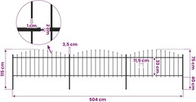Zahradní plot s kopím nahoře ocelový 504 x 75 cm černý 277705
