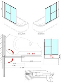 Polysan, OLBIA pneumatická vanová zástěna 1230mm, stříbrný rám, čiré sklo, 30317