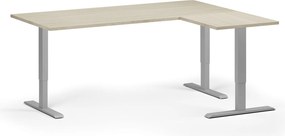 Rohový výškově nastavitelný stůl, 180x140 cm, 3 motory, L/P, šedá podnož, dub přírodní