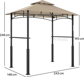 Outsunny grilovací altán s dvojitou střechou, zahradní přístřešek s LED světlem, 240 x 150 x 250 cm, khaki