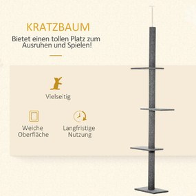 PawHut výškově nastavitelné škrabadlo 228-260 cm stropní strom pro kočky Šplhací strom pro kočky Šedý pro aktivní hru a odpočinek | Aosom.de