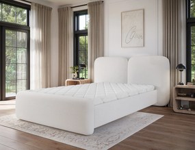Postel Ollival 160x200 s kovovým roštem a úložným prostorem, bílý velur