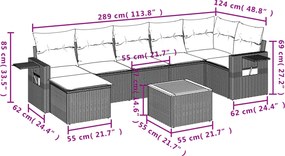8dílná zahradní sedací souprava s poduškami šedá polyratan 3257005