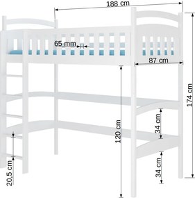 ADRK Furniture Patrová postel mezzanine s matrací MIAGO 180x80