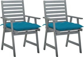 vidaXL Zahradní jídelní židle s poduškami 2 ks masivní akáciové dřevo [3064416] Barva: Světle modrá
