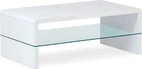 Konferenční stolek MDF vysoký lesk bílý / čiré sklo (110 x 60) cm