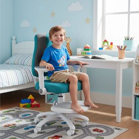 Dětská rostoucí židle Neoseat KINDER WHITE PLUS — látka, šedá / tyrkysová