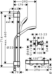 Hansgrohe Croma Select S, sprchová sada Vario s termostatem Ecostat 1001 CL a sprchovou tyčí 72 cm, bílá/chromová, HAN-27833400