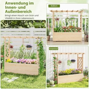 Costway Vyvýšený záhon s mříží a závěsnou střechou Truhlík – 115 × 40 × 103 cm