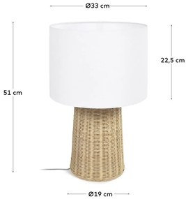 OnaDnes -20% Ratanová stolní lampa Kave Home Kimjit 51 cm s látkovým stínidlem