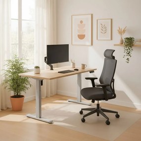 Výškově nastavitelný stůl OfficeTech B, 140 x 80 cm, šedá podnož, dub