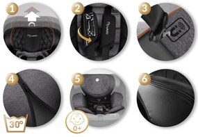 Autosedačka Nukido Prestige Line 0-36 kg ISOFIX v černé a šedé barvě pro bezpečné cestování