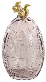 Růžová skleněná dóza ve tvaru vejce se zlatou veverkou - Ø 10*18 cm