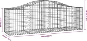 Klenuté gabionové koše 25 ks 200x50x60/80 cm pozinkované železo 3145614