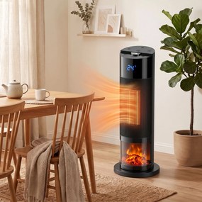 HOMCOM keramický teplovzdušný ventilátor s 3D plamenem, 2000 W, černý